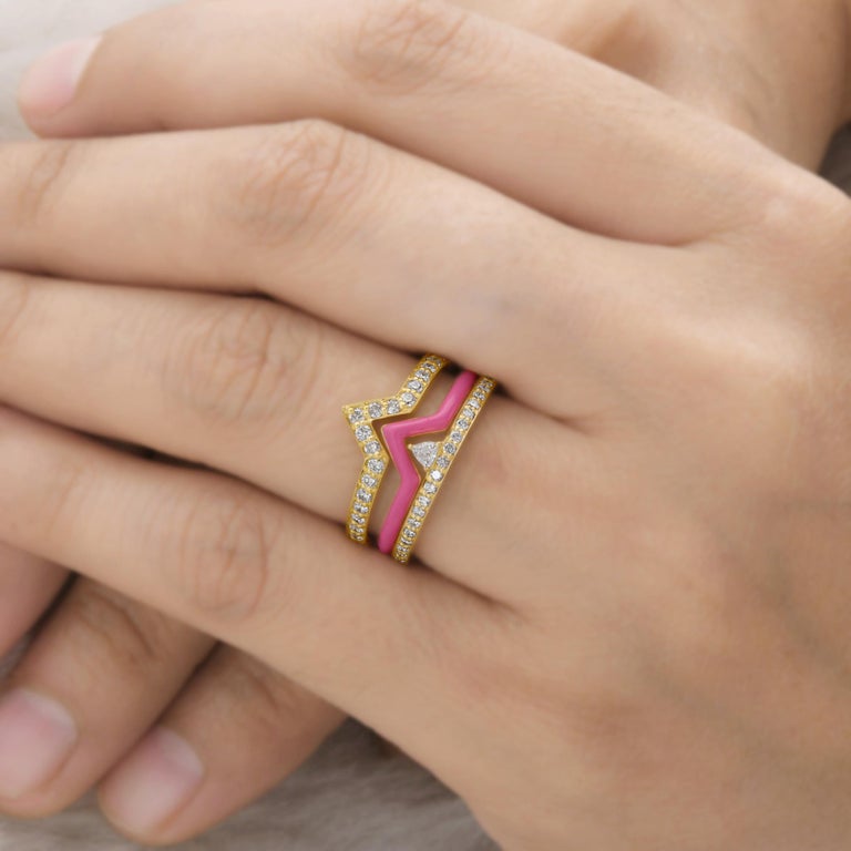 Trillion Diamond Triple Chevron Ring Set 18k Gold Combination Enamel ...