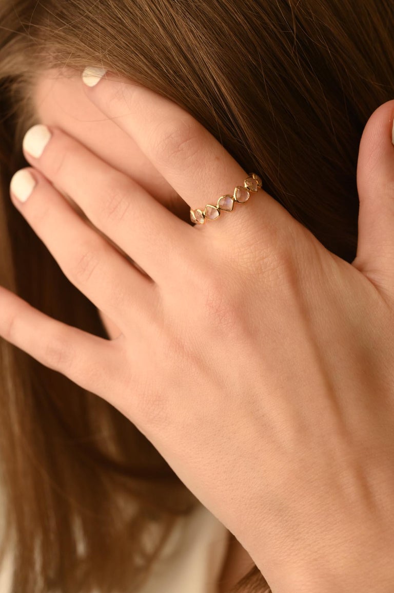 Customizable Trillion Moonstone Full Eternity Band Ring in 18k Yellow ...