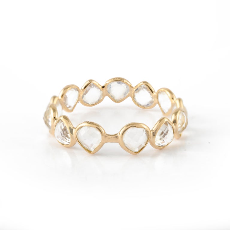 Customizable Trillion Moonstone Full Eternity Band Ring in 18k Yellow ...