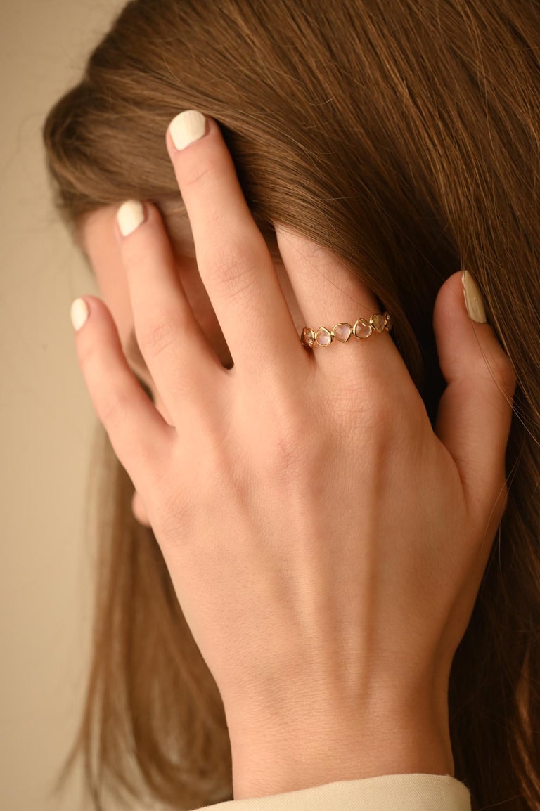 Customizable Trillion Moonstone Full Eternity Band Ring in 18k Yellow ...