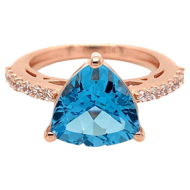Trillion Natural Swiss Blue Topaz with Cz Rose Gold over Sterling ...