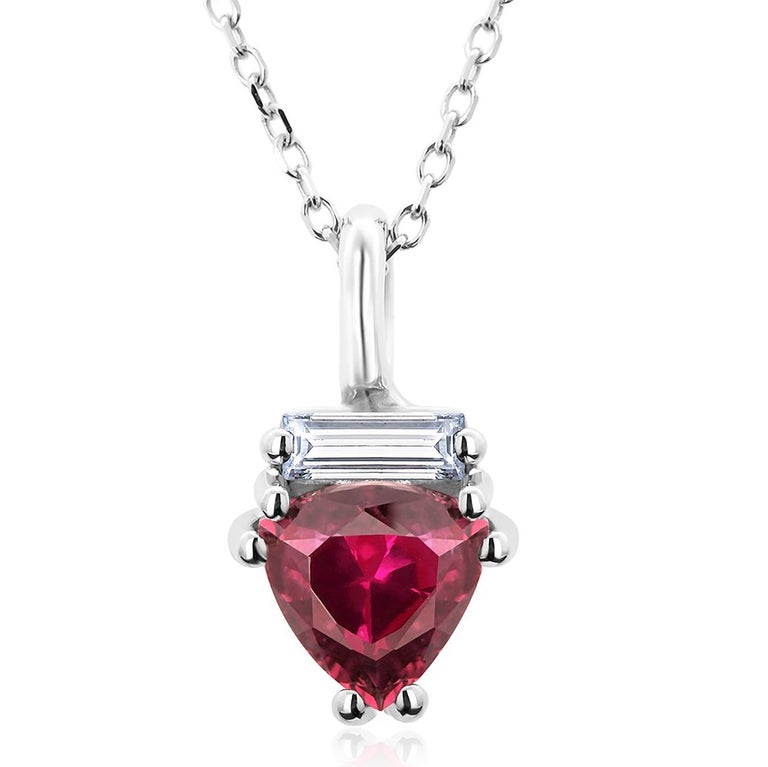 Trillion Shape Red Burma Ruby and Baguette Diamond Gold Drop Necklace ...
