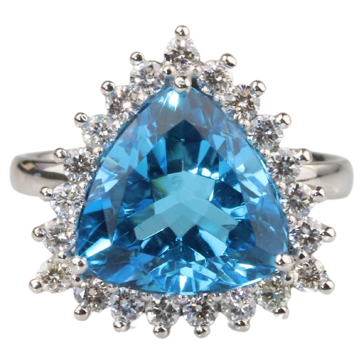 Trillion Swiss Topaz and Diamond Ring - White Gold, Medium Size For ...