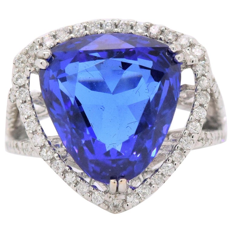 Trillion Tanzanite Cocktail Ring with Diamond Accents at 1stDibs