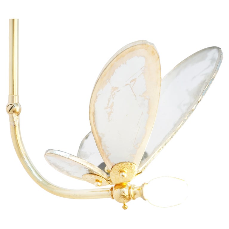 "Trilly" Hanging Lamp Clear Silvered Glass, Brass Body For Sale at 1stDibs