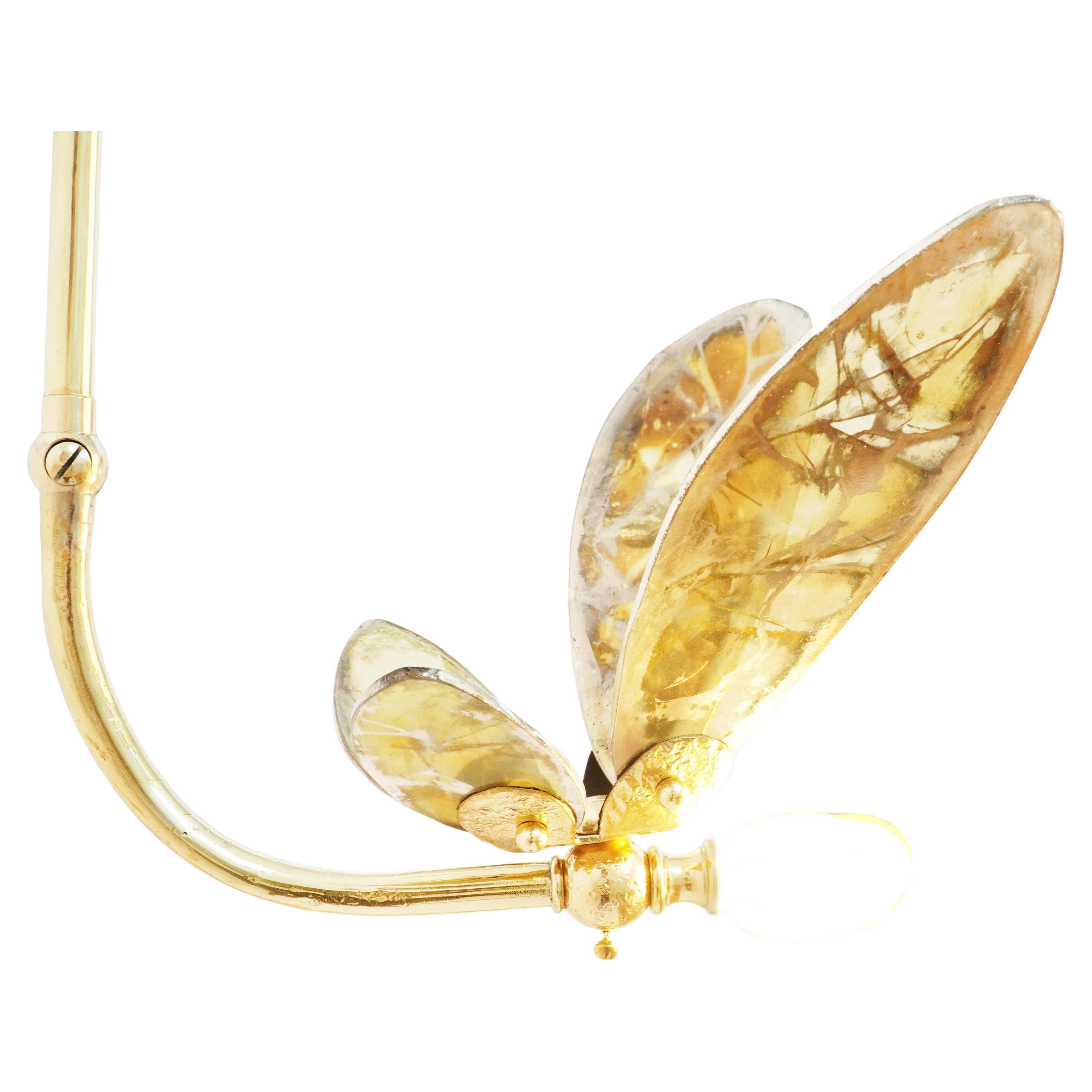 Butterfly Hanging Lamp white Silvered Glass , brass Body, Crystal drop ...