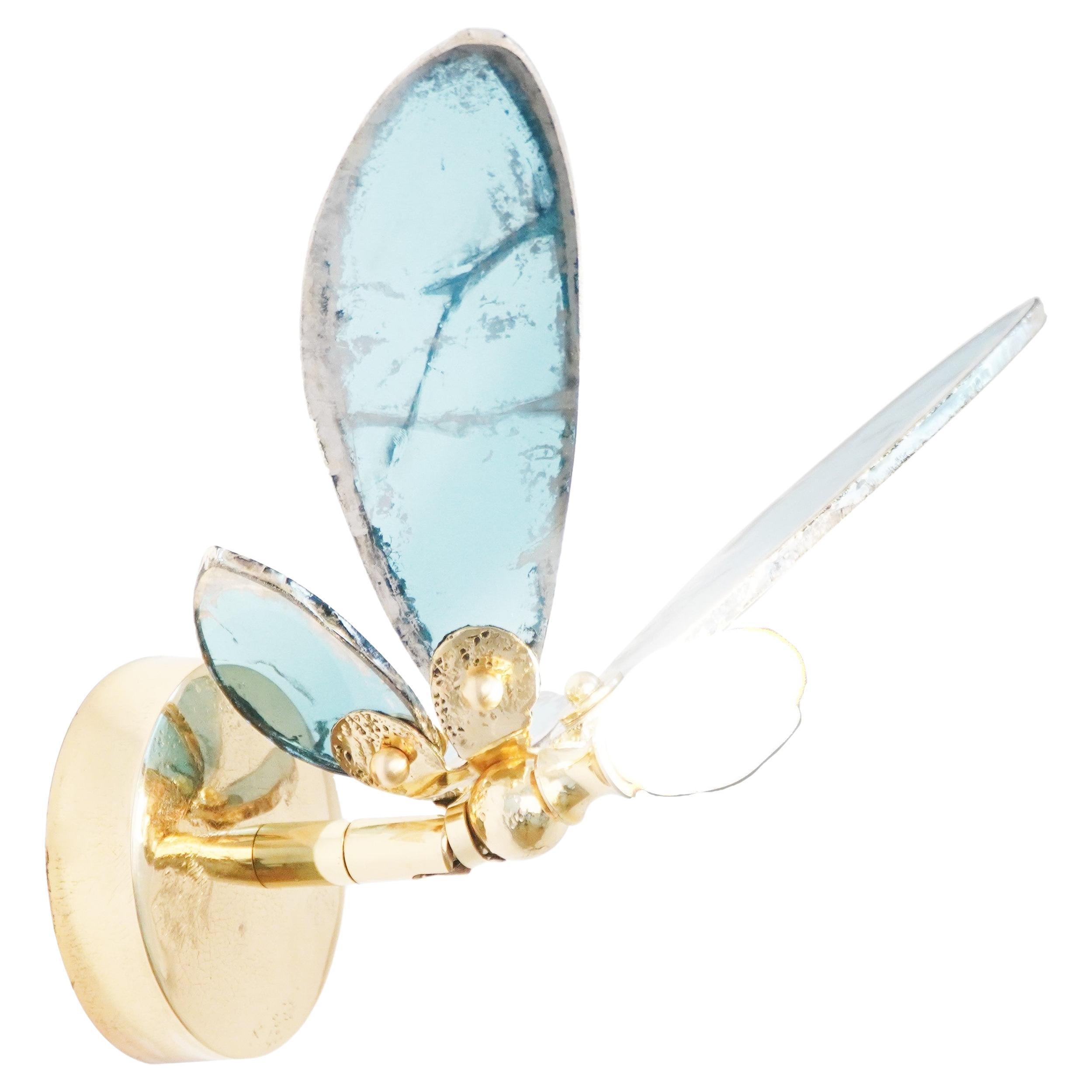 "Trilly" Wall Sconce, Flush Mount Lamp, Jade Silvered Art Glass, Brass ...