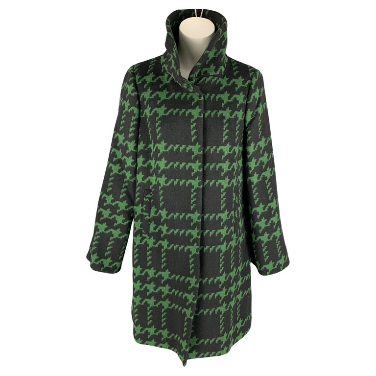 TRINA TURK Size 4 Black Green Wool Nylon Houndstooth Snaps Coat For ...