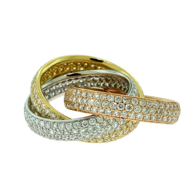 Trinity Tri-Color Rose, White, and Yellow Gold Rolling Diamond-Paved ...