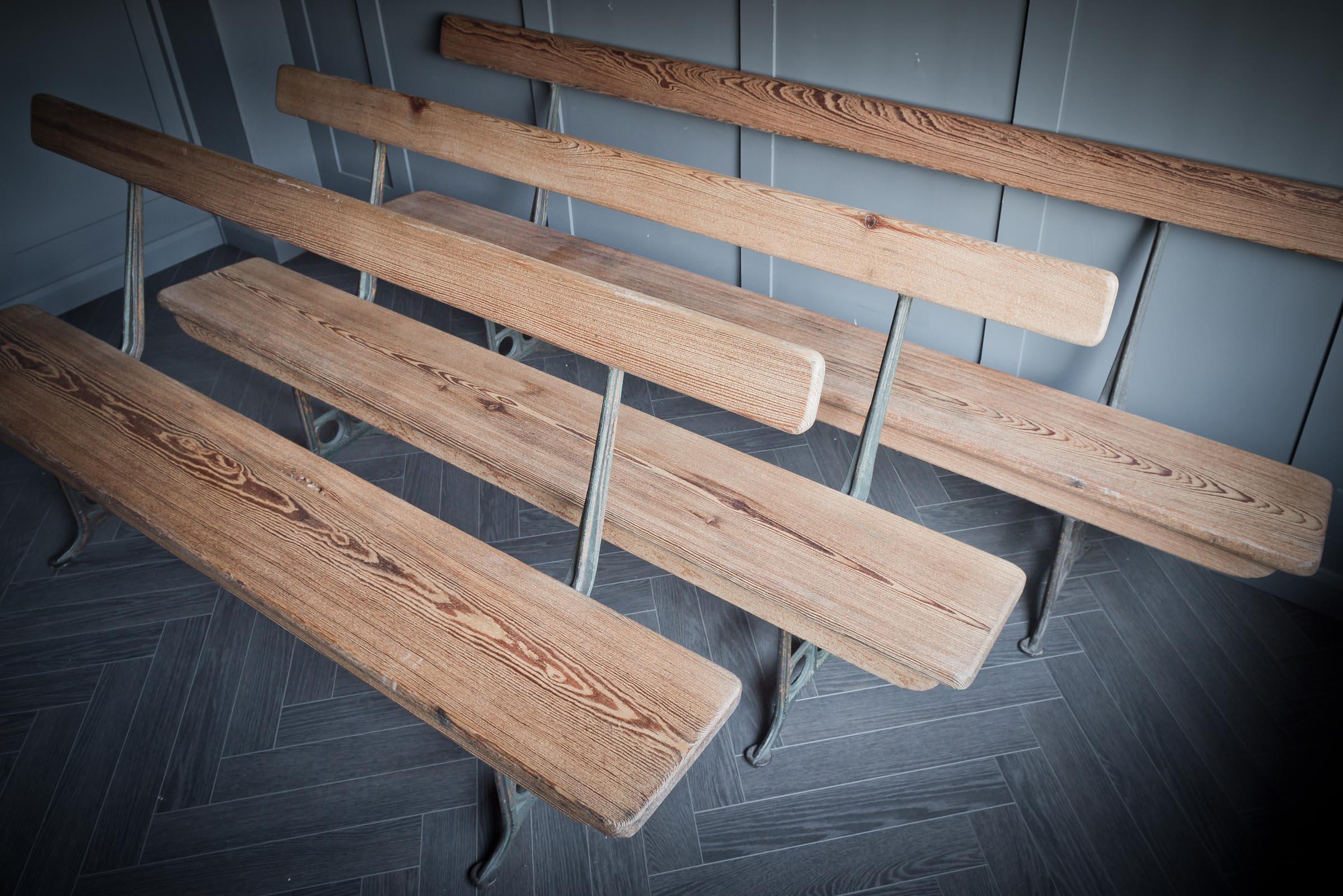 Trio Cast Iron Pitch Pine Tram Benches at 1stDibs | tram bench for sale ...