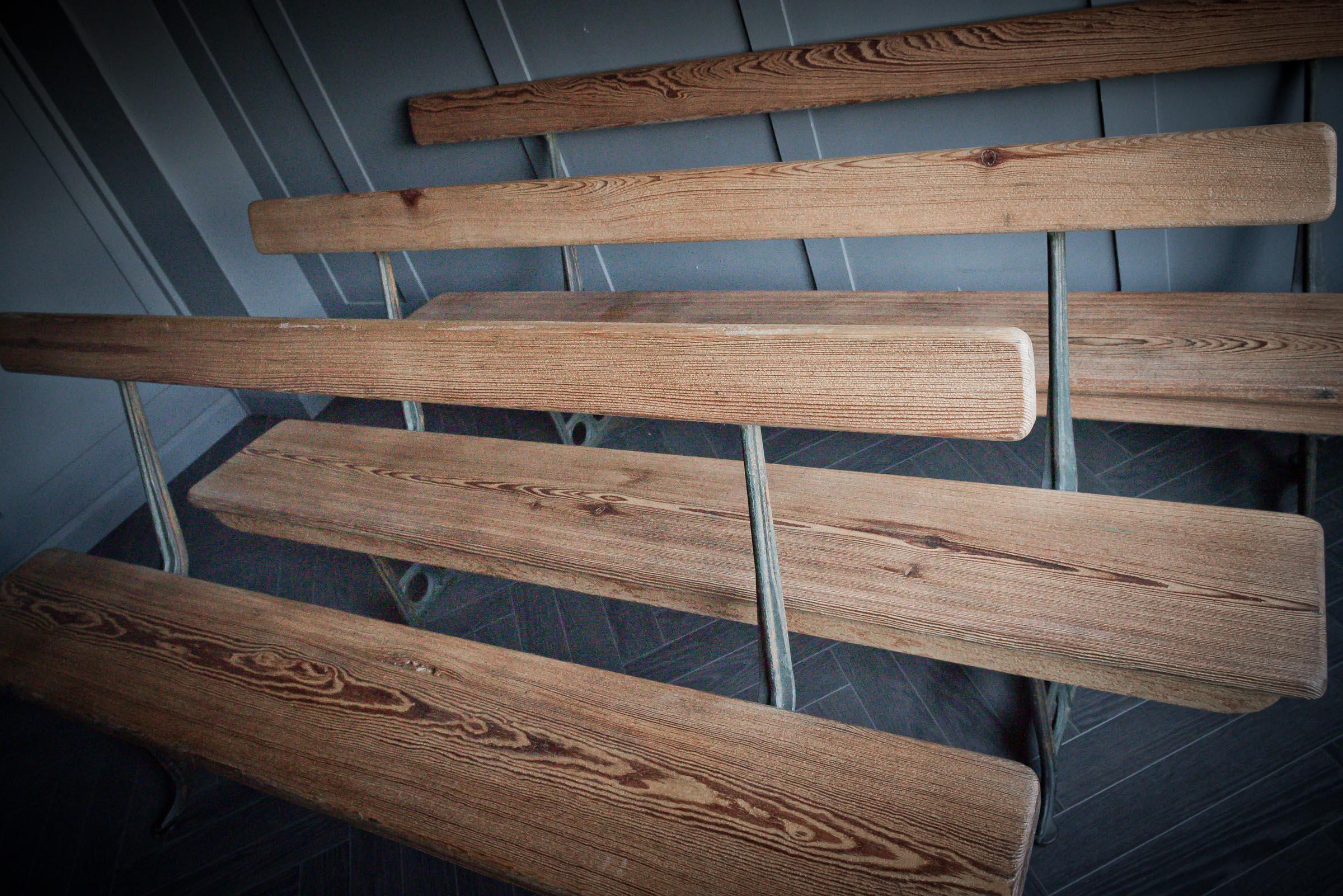 Trio Cast Iron Pitch Pine Tram Benches at 1stDibs | tram bench for sale ...