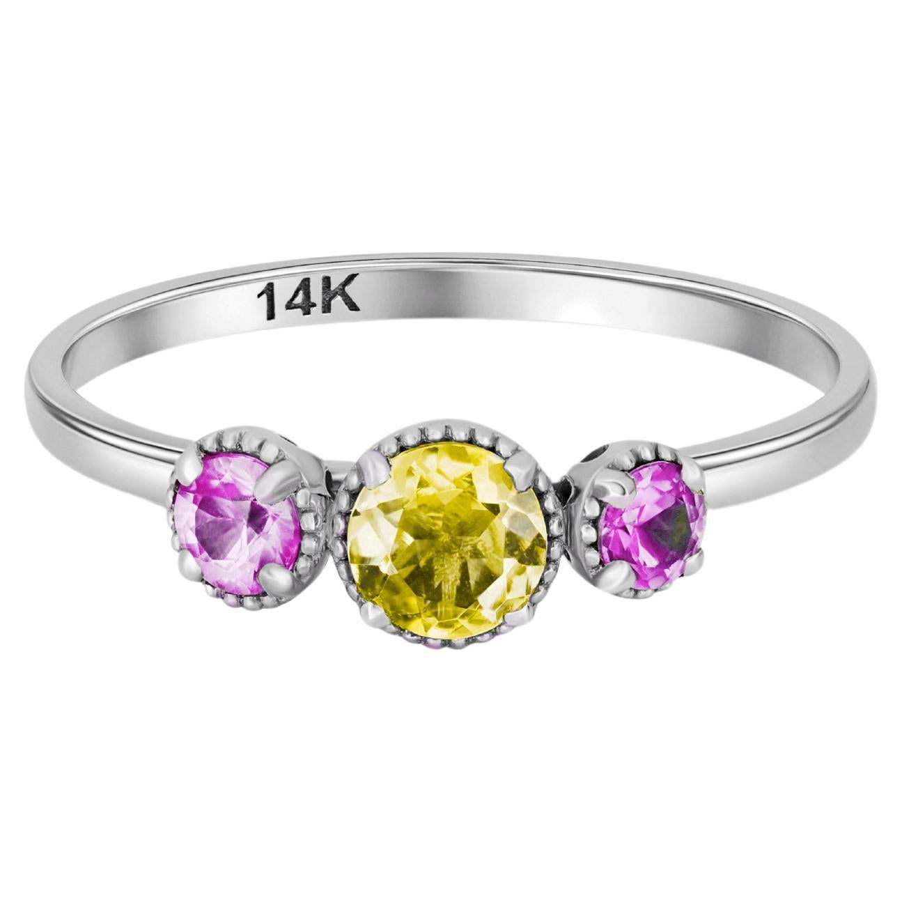 Customizable Trio gems 14k gold ring. For Sale at 1stDibs