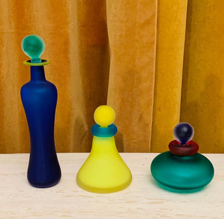 Trio of Carlo Moretti "Satinato" Murano Glass Perfume Bottles ...