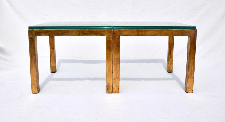 Trio of Gilt Metal Parsons Side Tables With Thick Glass Tops For Sale ...