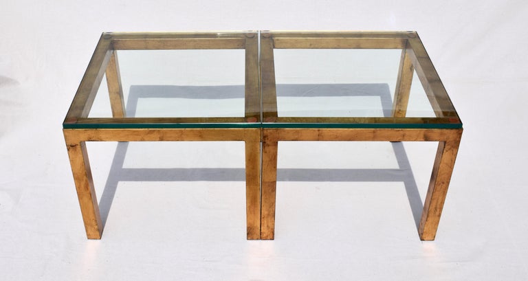 Trio of Gilt Metal Parsons Side Tables With Thick Glass Tops For Sale ...