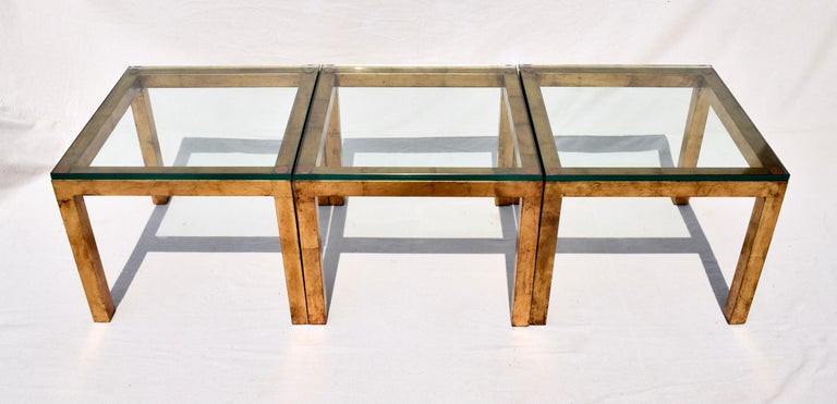 Trio of Gilt Metal Parsons Side Tables With Thick Glass Tops For Sale ...
