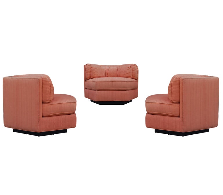 Trio of Hexagonal Mid-Century Modern Club Chairs by Bernhardt, Plinth ...