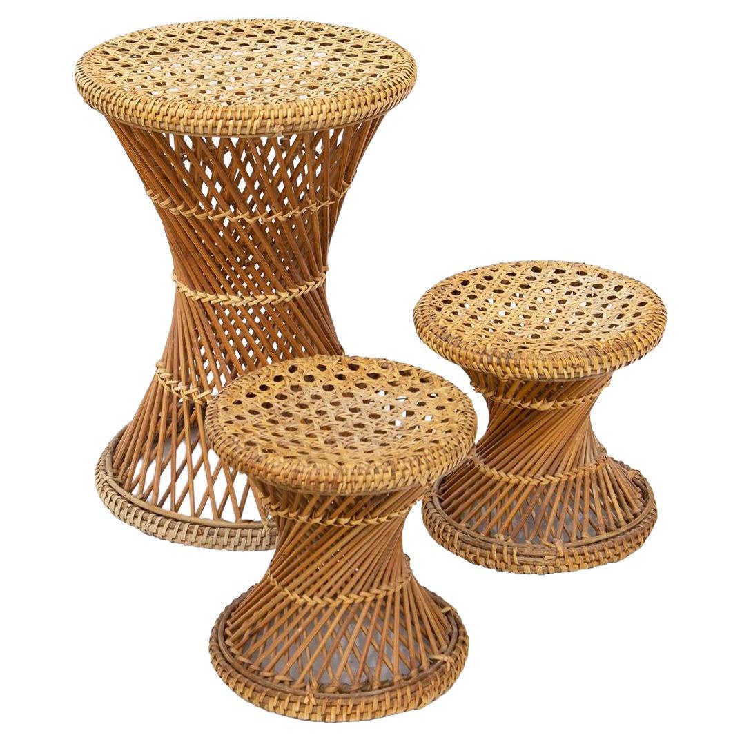Trio of Hourglass Wicker Ottomans For Sale at 1stDibs
