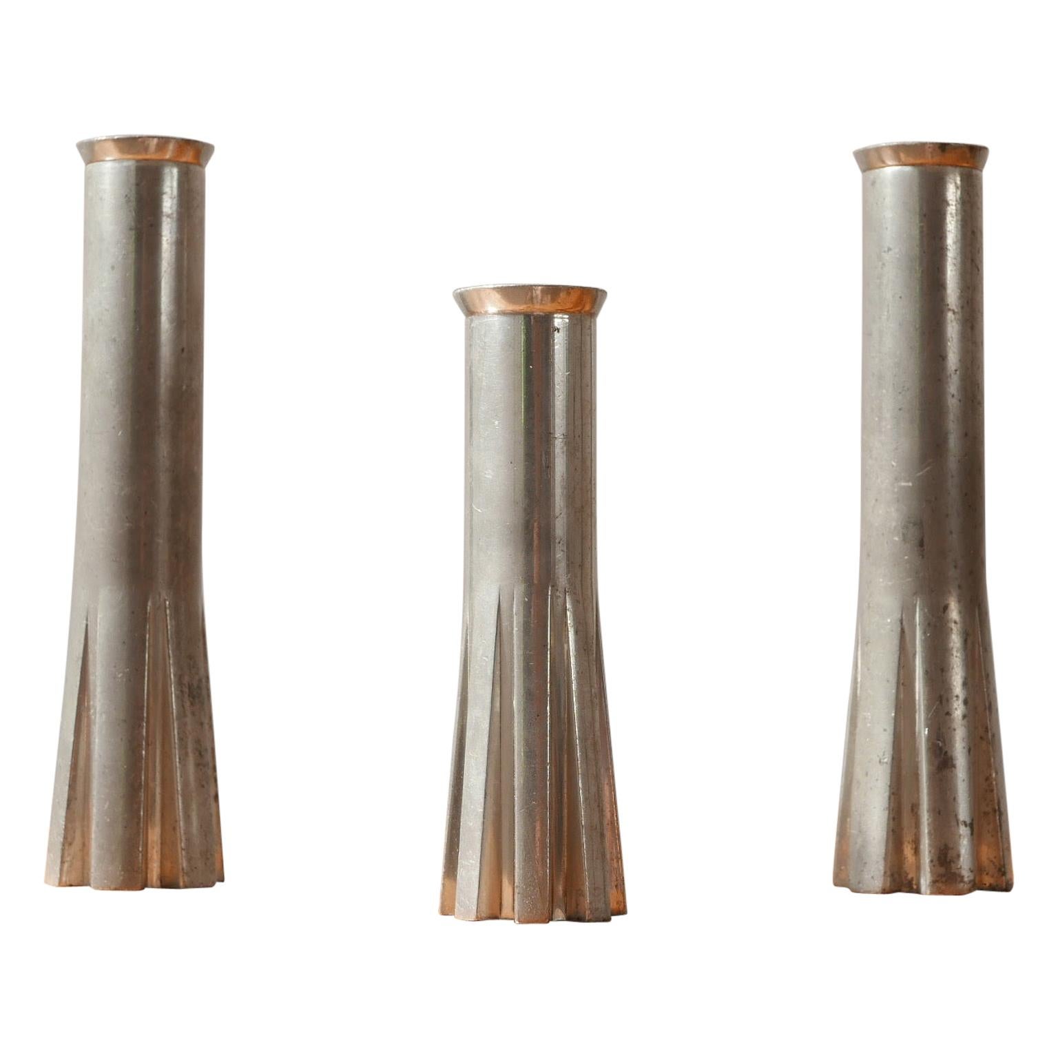Trio of Metal Midcentury French Candlesticks of Rocket Form at 1stDibs