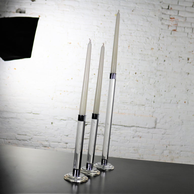 Trio of Modern Lucite Acrylic and Chrome Candlesticks, 20th Century at ...
