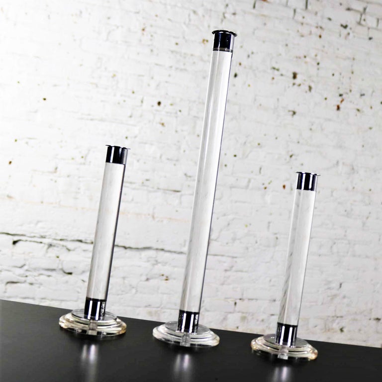 Trio of Modern Lucite Acrylic and Chrome Candlesticks, 20th Century at ...