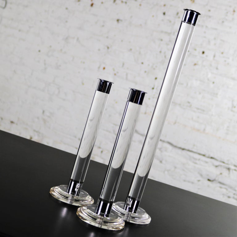 Trio of Modern Lucite Acrylic and Chrome Candlesticks, 20th Century at ...