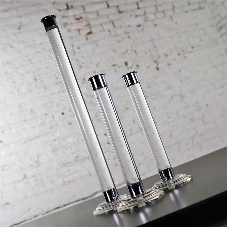 Trio of Modern Lucite Acrylic and Chrome Candlesticks, 20th Century at ...
