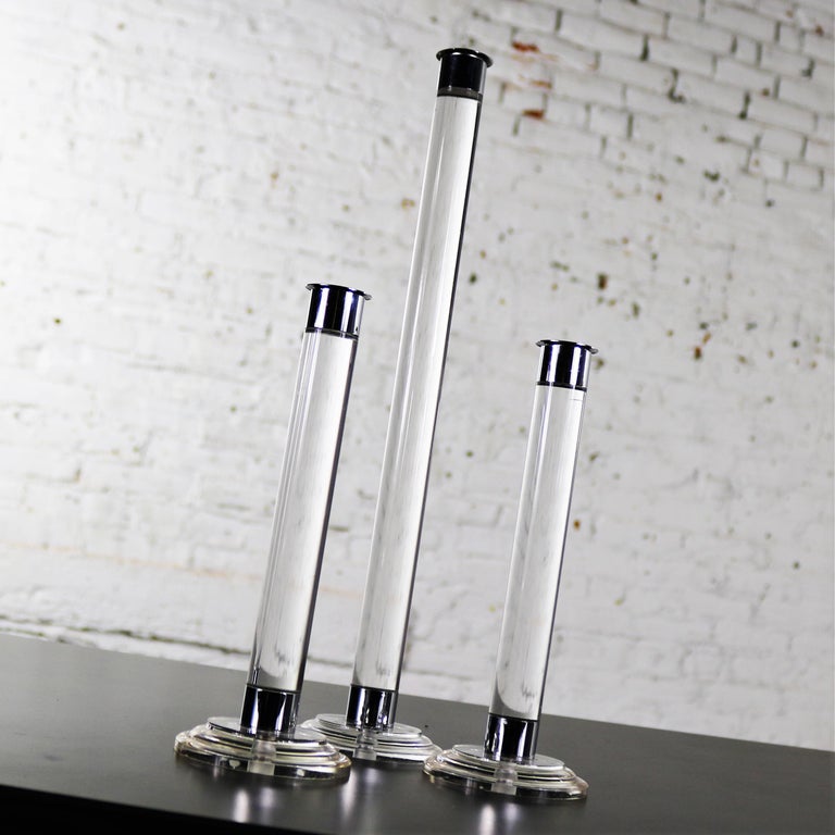 Trio of Modern Lucite Acrylic and Chrome Candlesticks, 20th Century at ...