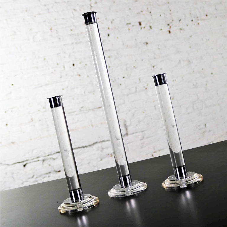 Trio of Modern Lucite Acrylic and Chrome Candlesticks, 20th Century at ...