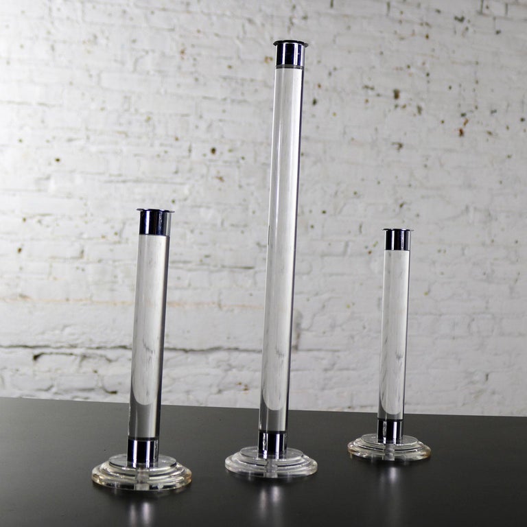 Trio of Modern Lucite Acrylic and Chrome Candlesticks, 20th Century at ...