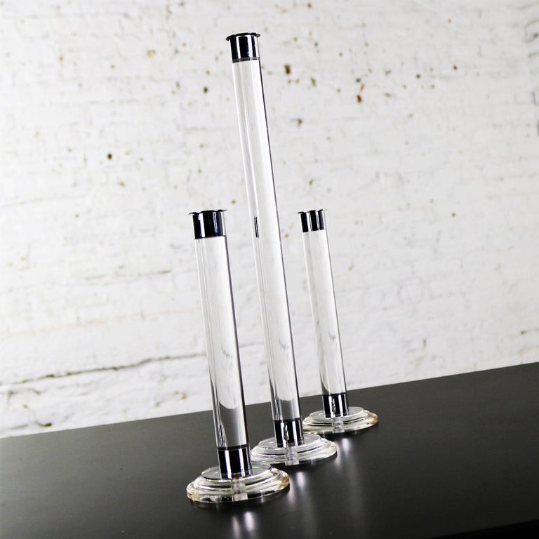 Trio of Modern Lucite Acrylic and Chrome Candlesticks, 20th Century at ...