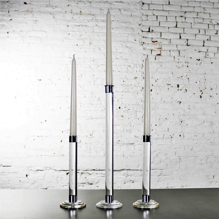 Trio of Modern Lucite Acrylic and Chrome Candlesticks, 20th Century at ...