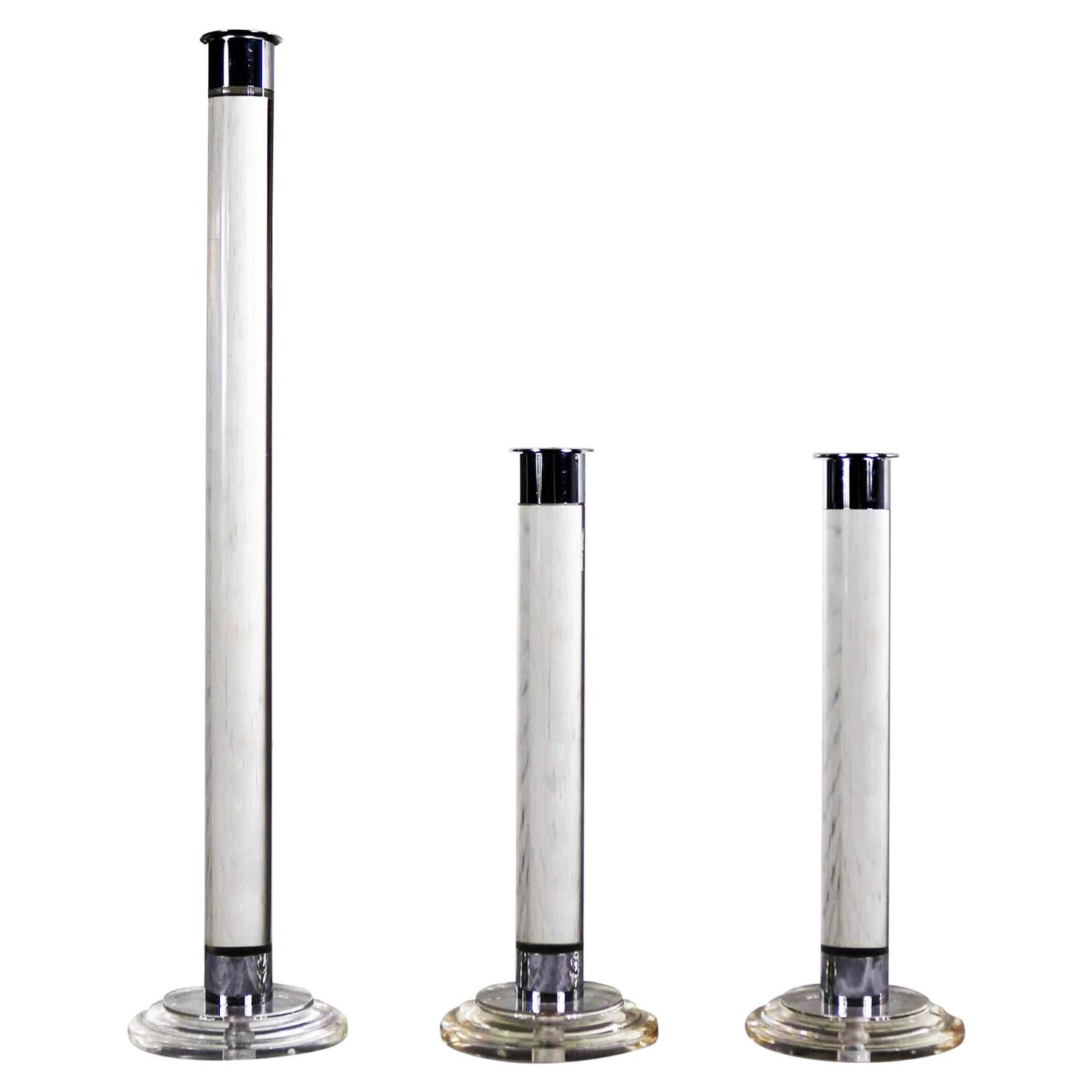 Trio of Modern Lucite Acrylic and Chrome Candlesticks, 20th Century at ...