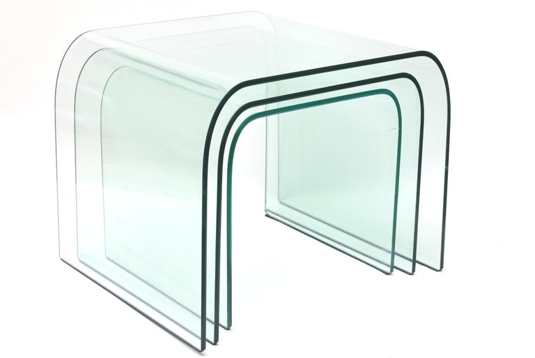 Pace Collection Waterfall Bent Glass Nesting Tables by Fiam Trio at 1stDibs