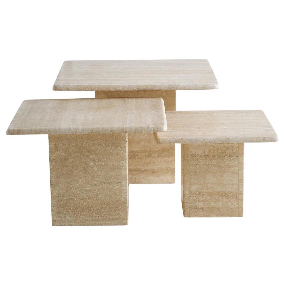 Trio of Square Travertine Tables at 1stDibs