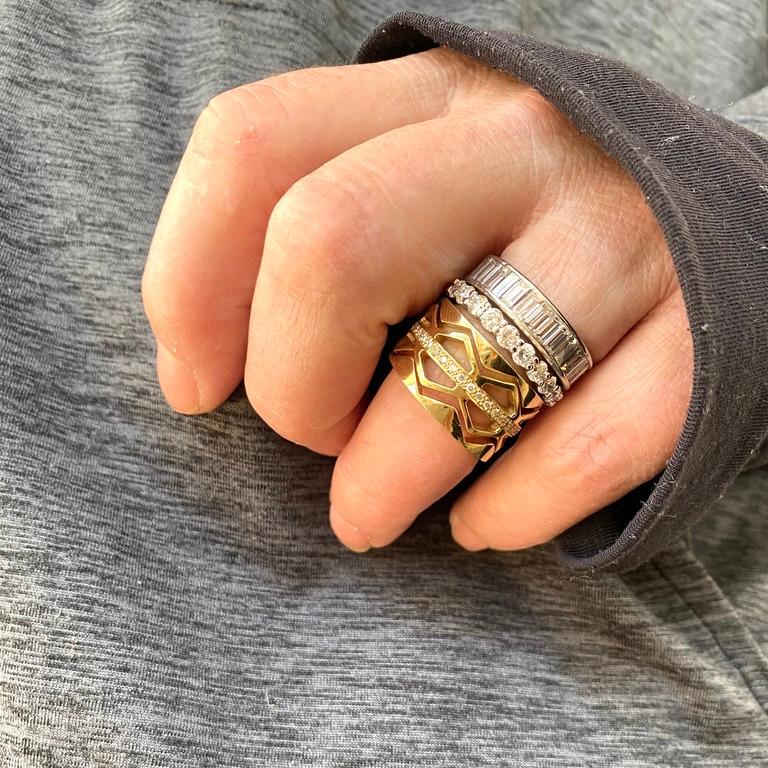 Trio of Zig Zag Diamond and 18 Karat Gold Interlocking Band Rings For ...