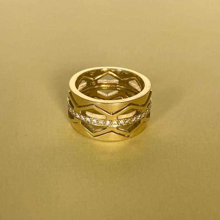 Trio of Zig Zag Diamond and 18 Karat Gold Interlocking Band Rings For ...