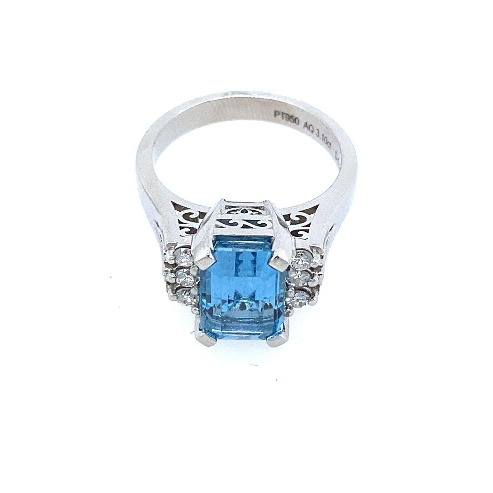 Triple AAA Emerald Cut 3.10ct Aquamarine Ring w/ 3 Diamonds on Sides in ...