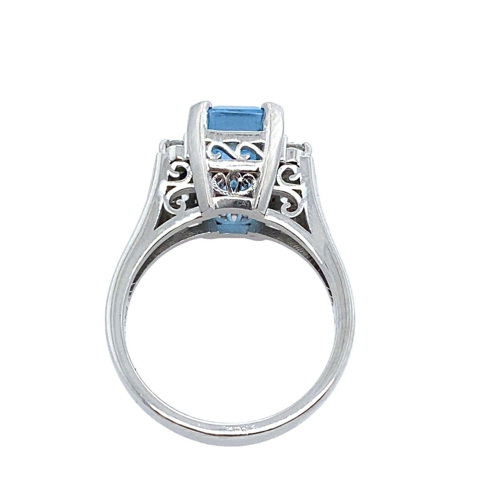 Triple AAA Emerald Cut 3.10ct Aquamarine Ring w/ 3 Diamonds on Sides in ...