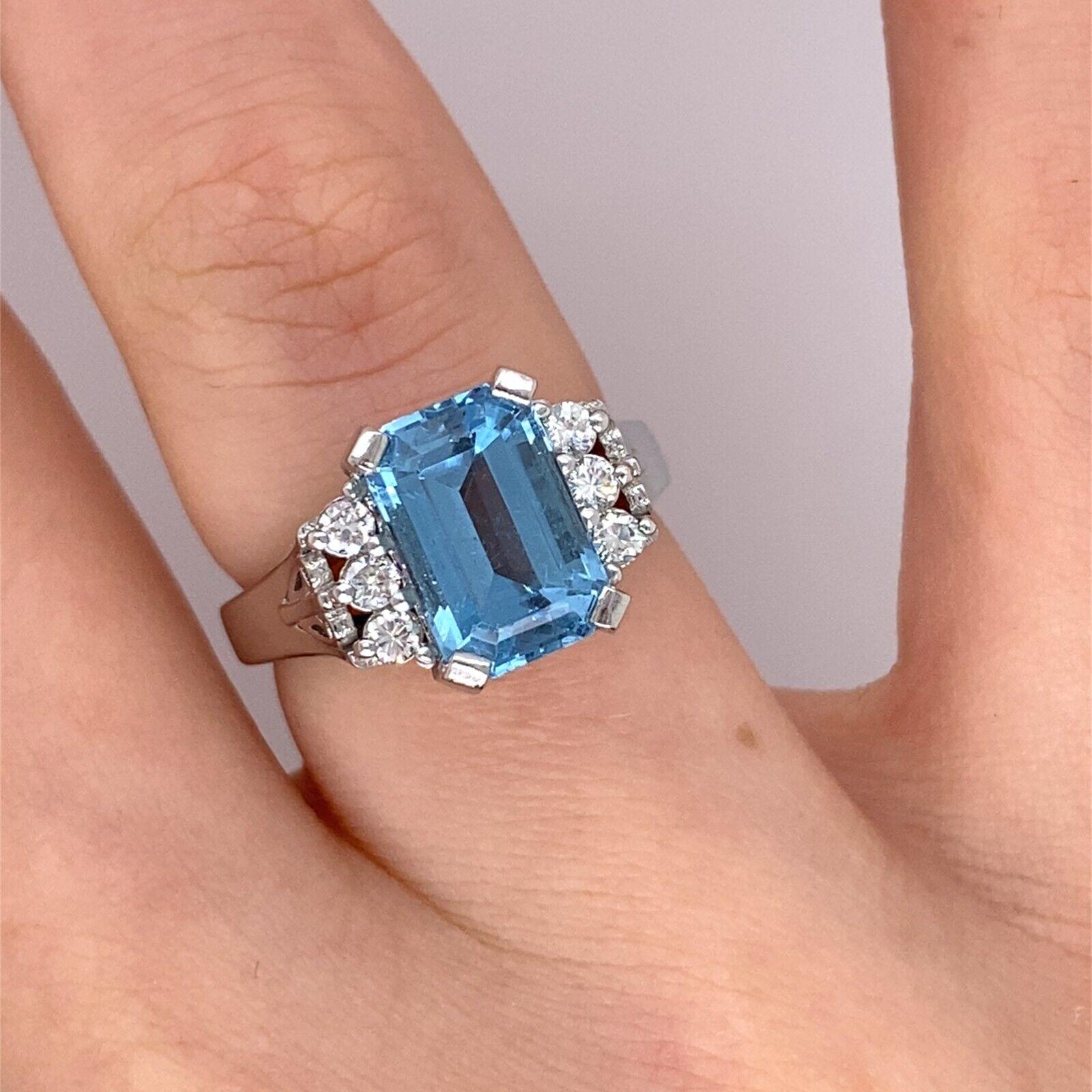 Triple AAA Emerald Cut 3.10ct Aquamarine Ring w/ 3 Diamonds on Sides in ...