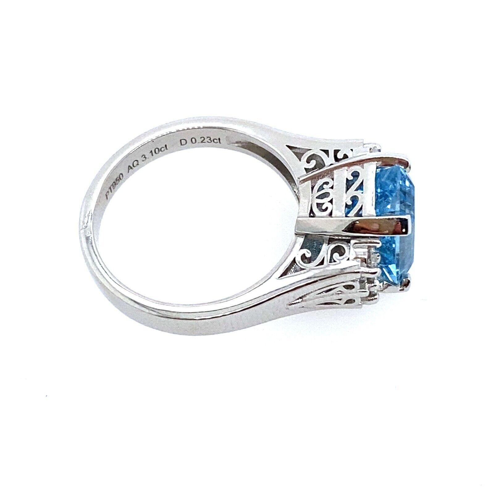 Triple AAA Emerald Cut 3.10ct Aquamarine Ring w/ 3 Diamonds on Sides in ...