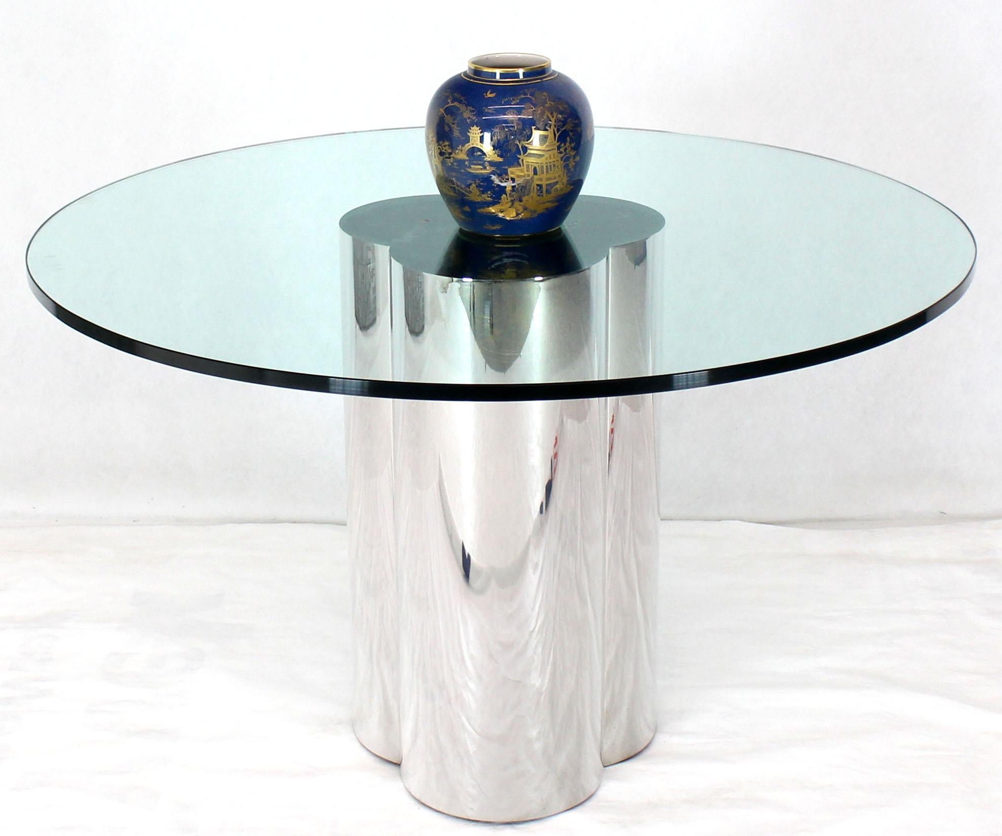 Triple Chrome Cylinder Base Glass Top Round Center Dining Conference ...