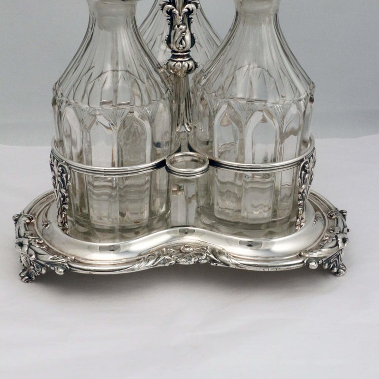Victorian Set of Three Decanters on Fitted Stand at 1stDibs
