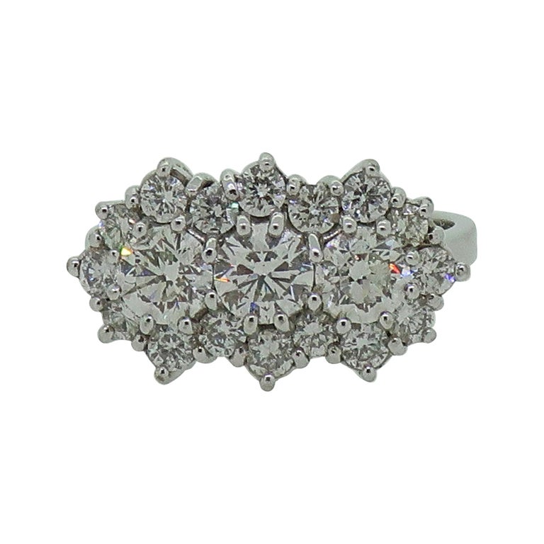 Triple Diamond Cluster Ring 18 Karat White Gold For Sale at 1stDibs
