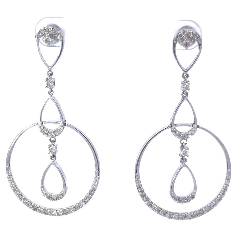 Triple Drop Dangly Diamond Earrings in 18k White Gold For Sale at 1stDibs