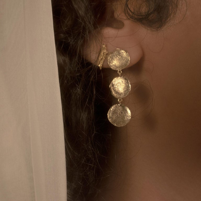 Triple Drop Earrings 18k Yellow Gold Disc Earrings For Sale at 1stDibs