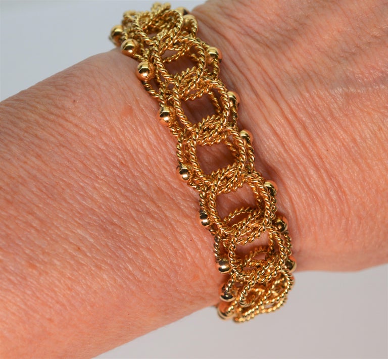 Triple Gold Rope Twist Link 14K Yellow Gold Charm Bracelet For Sale at ...