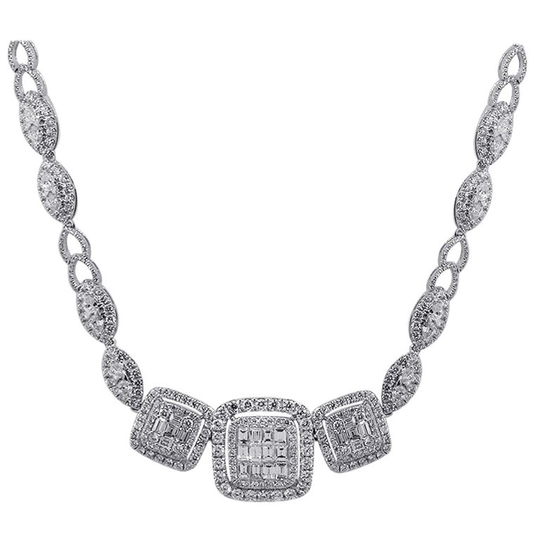 Triple Halo Invisible Set Diamond Necklace For Sale at 1stDibs
