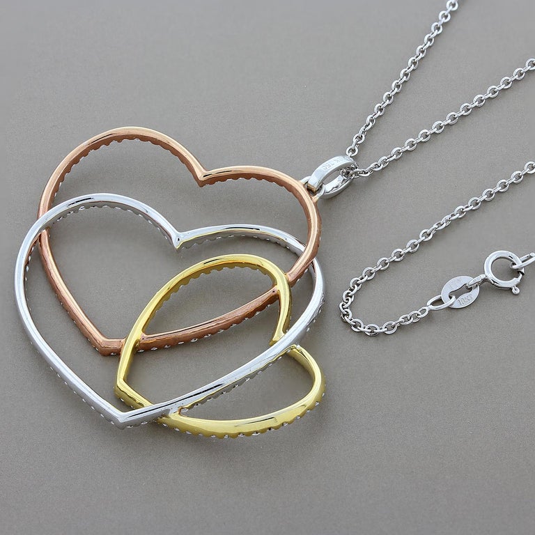 Triple Hearts Diamond Gold Pendant at 1stDibs
