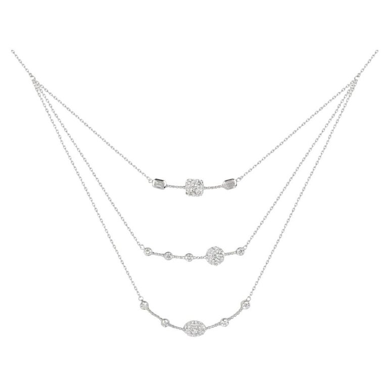 Triple Layer Multiple Cut Diamond Necklace in 18K White Gold at 1stDibs